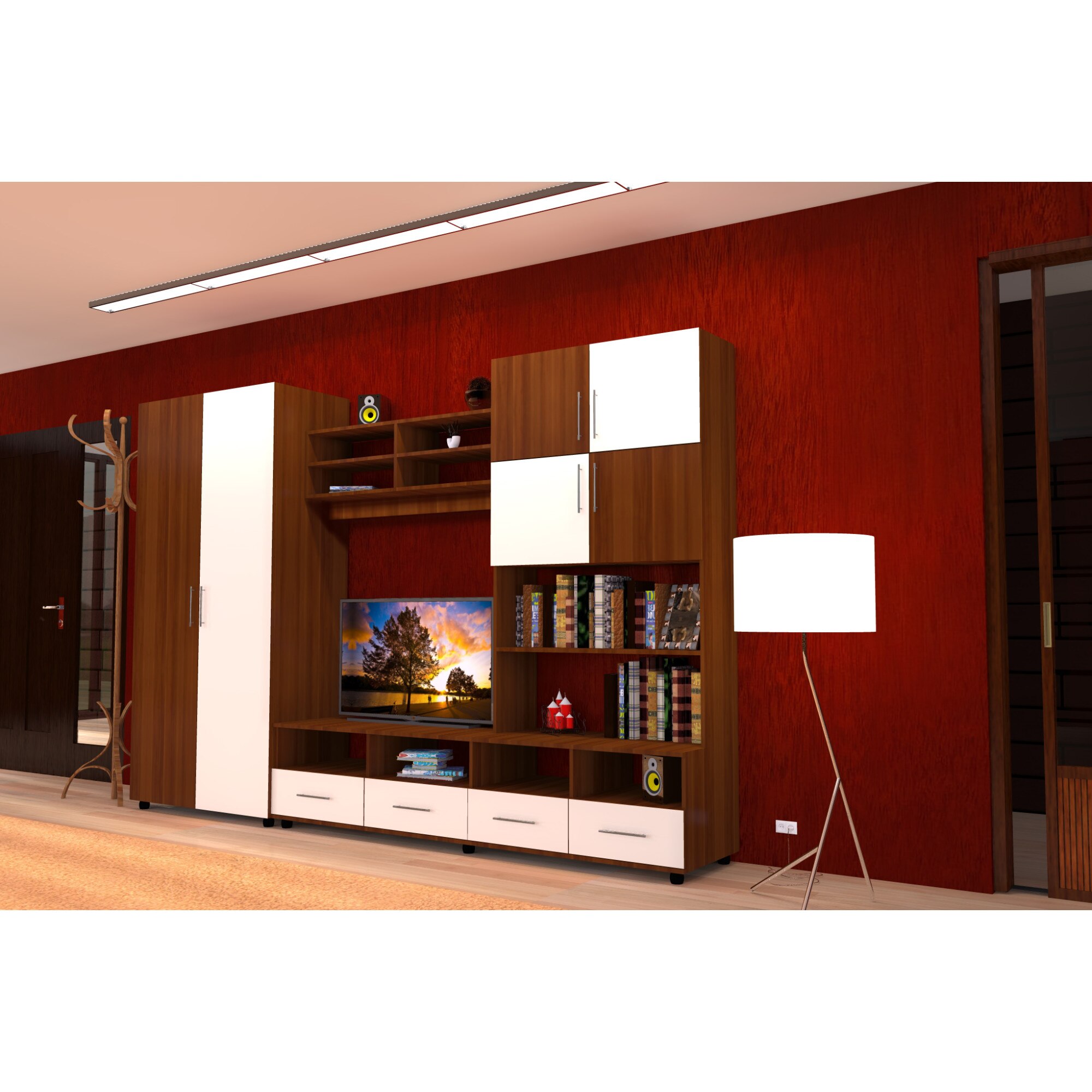 Biblioteca Fiesta Prun/Alb, 290 x 197 x 52 cm - eMAG.ro