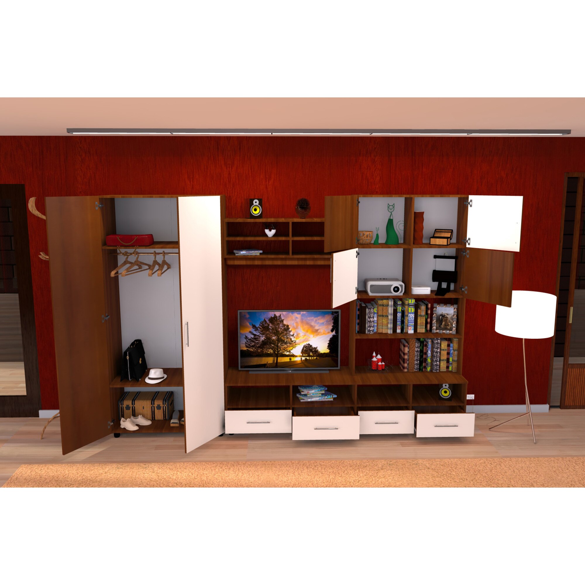 Biblioteca Fiesta Prun/Alb, 290 x 197 x 52 cm - eMAG.ro