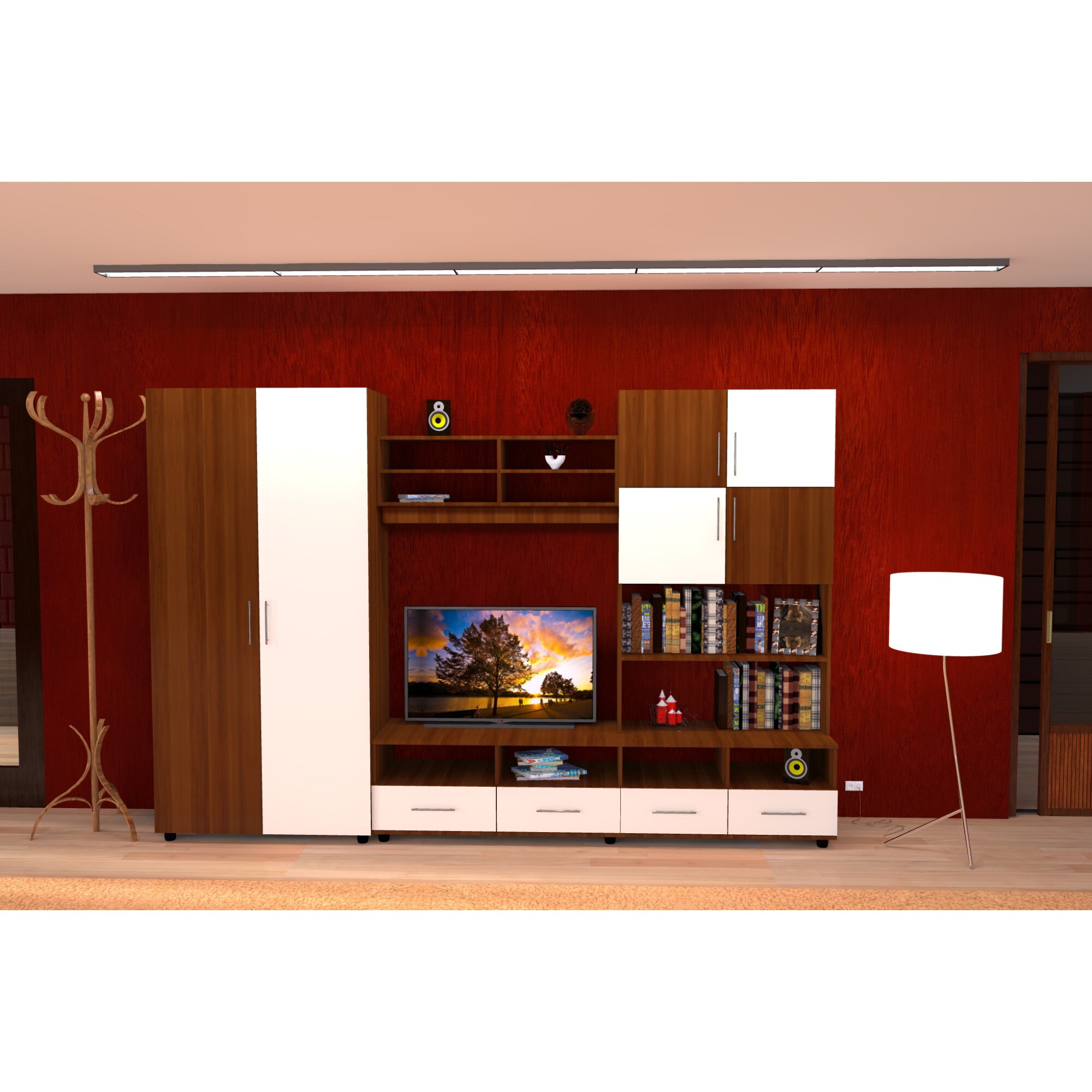 Biblioteca Fiesta Prun/Alb, 290 x 197 x 52 cm - eMAG.ro