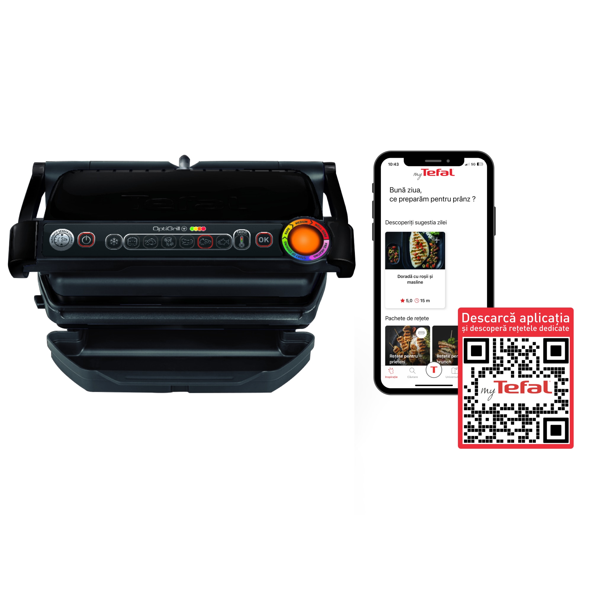 Електрическа скара Tefal OptiGrill+ GC712834, 2000 W, 6 автоматични ...