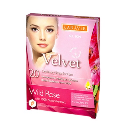 Benzi depilatoare fata, Karaver, cu TRANDAFIR SALBATIC 20 buc+3 ...