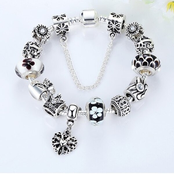 Bratara Charm Deluxe Murano model Black flowers 20cm - eMAG.ro