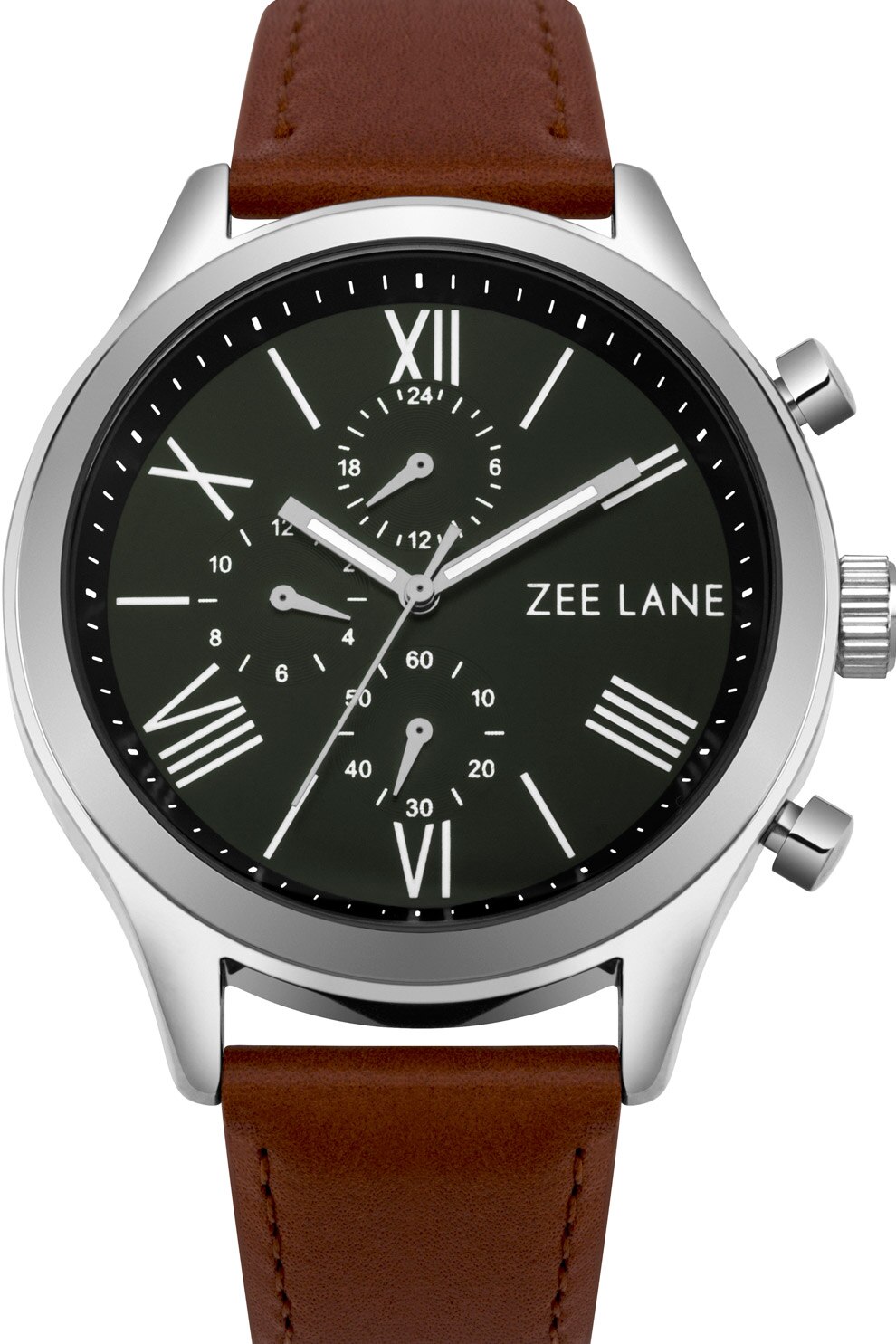 Zee Lane Collection, Часовник с кожена каишка, Тъмнокафяв - eMAG.bg