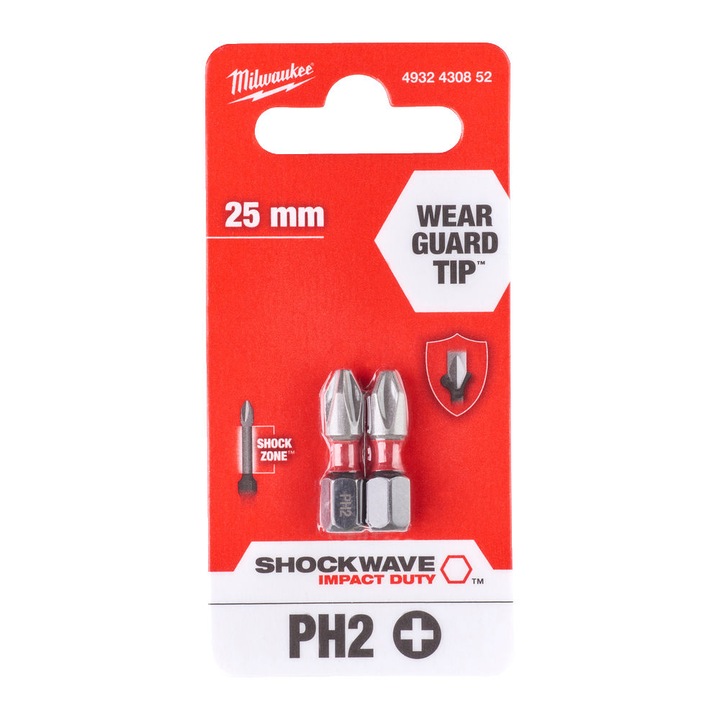 Комплект 2 бита, Milwaukee, Shockwave Impact Duty, PH2x25mm - eMAG.bg