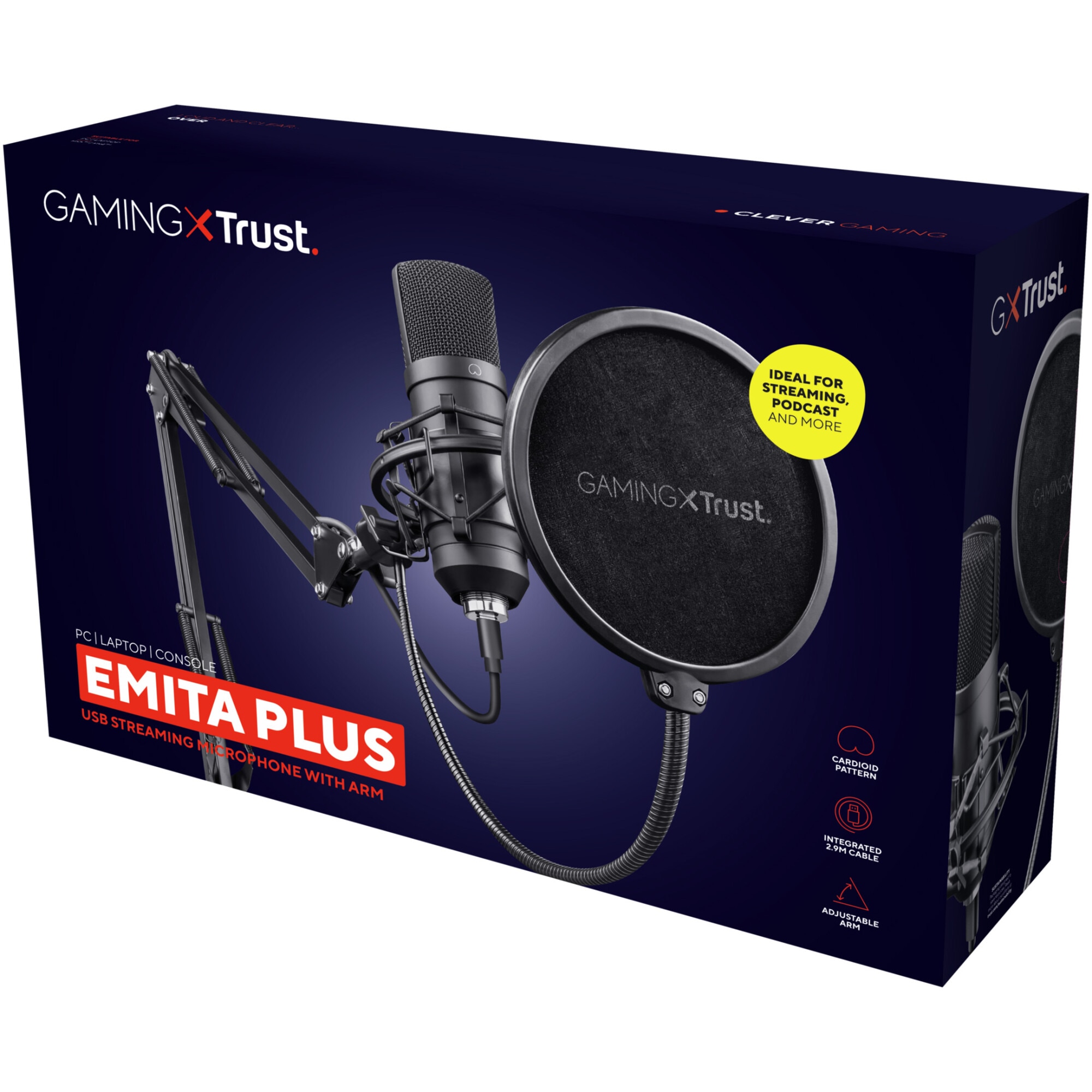 Microfon stand Trust Emita Plus GXT252, cardioid, ajustabil, pentru ...