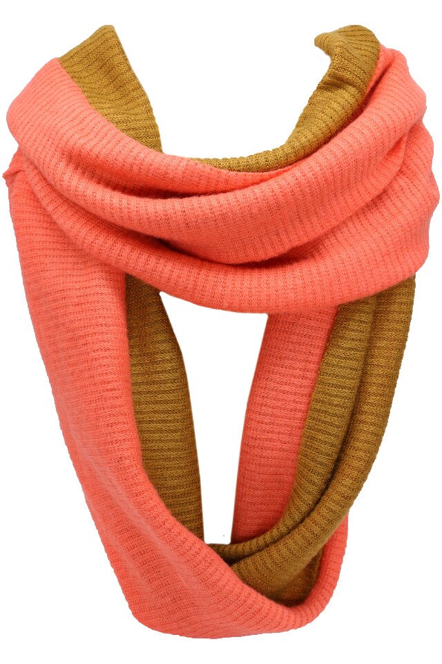 Fular circular de iarna, din bumbac in 2 culori, coral maro, Camelia ...