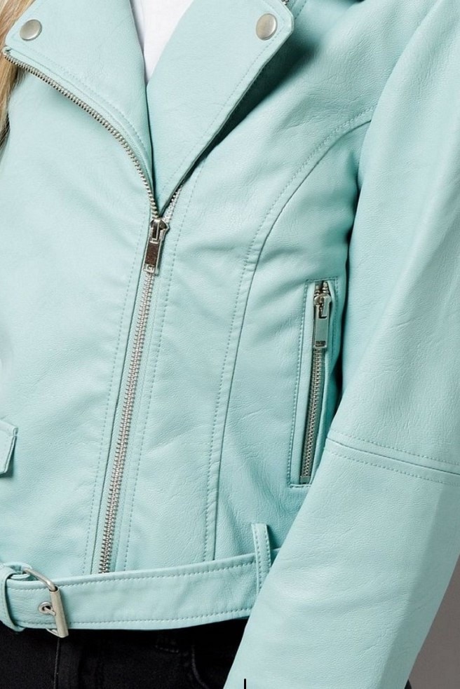 Geaca din piele ecologica, New Look, culoare verde menta, marime 44 ...