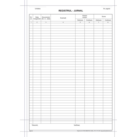 Registru jurnal A4, tipar fata, 100 file/carnet, coperta din hartie ...
