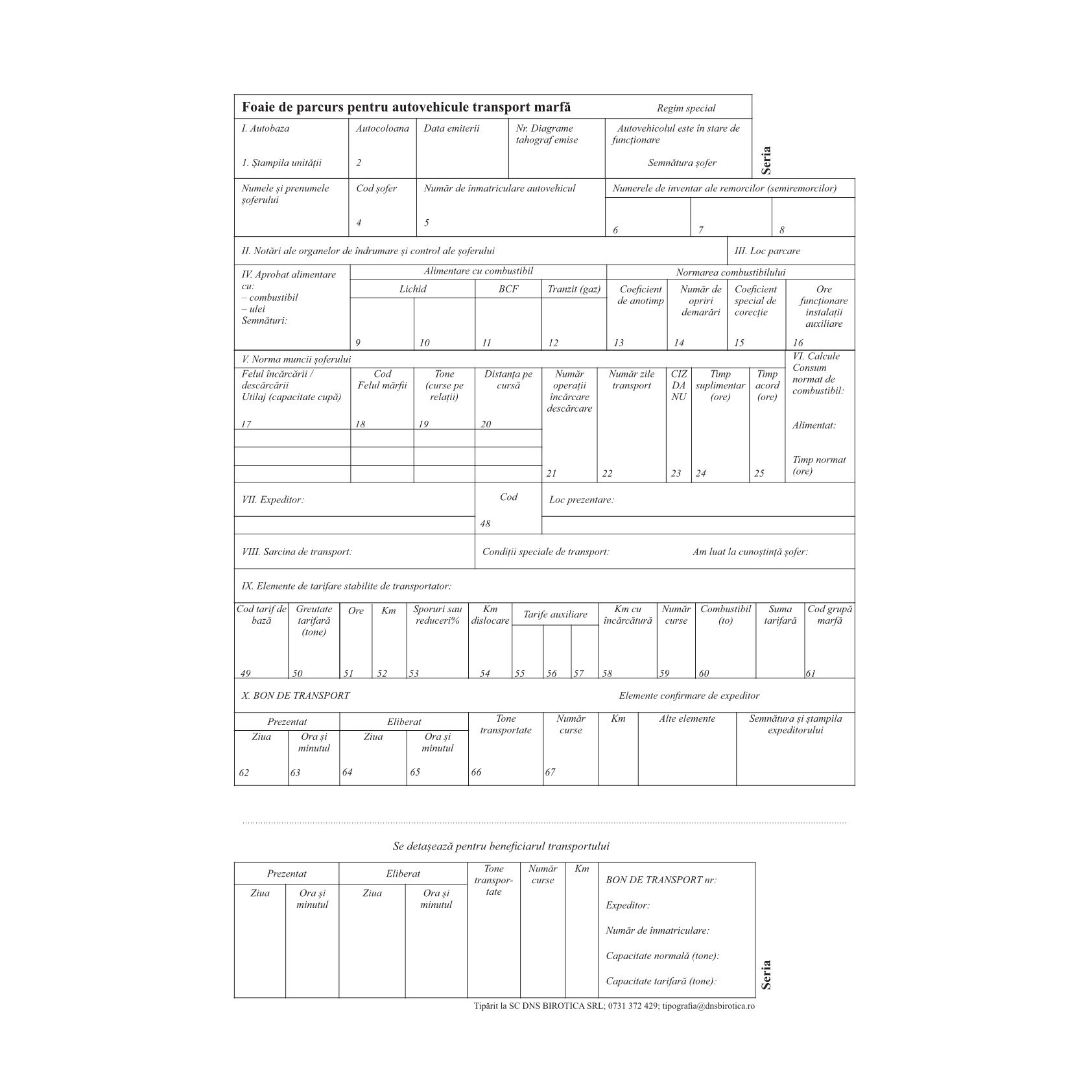 Foaie de parcurs marfa A4, tipar fata/verso, 100 file/carnet coperta ...