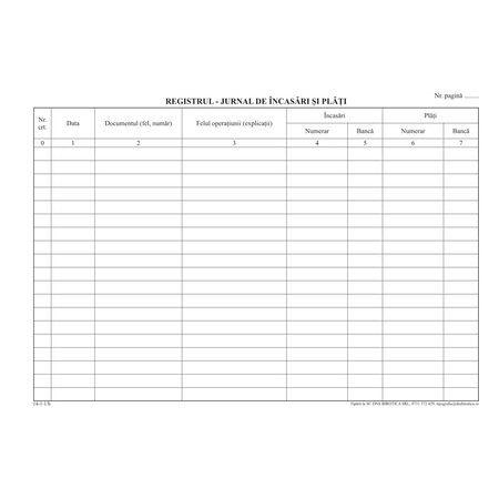 Registru Jurnal incasari si plati, tipar fata, A4,100 file/carnet ...
