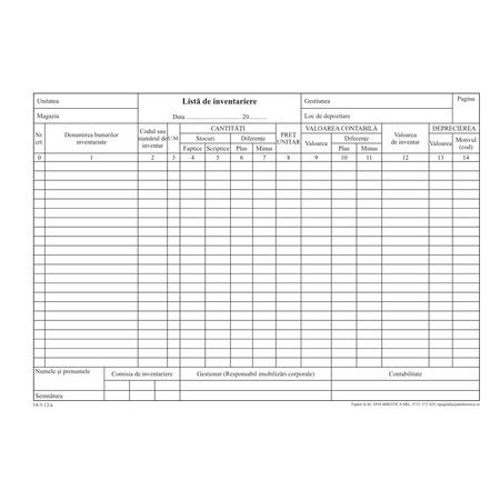 Lista inventariere A4 100 file/carnet, tipar fata, coperta din hartie ...