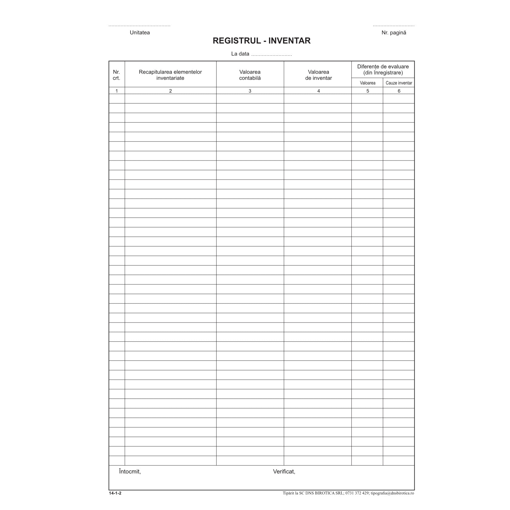 Registru inventar A4, 100 file/carnet, tipar fata, coperta din hartie ...