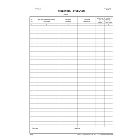 Registru inventar A4, 100 file/carnet, tipar fata, coperta din hartie ...