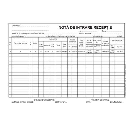 NIR (nota de intrare receptie) cu tva, format A4, hartie autocopiativa ...