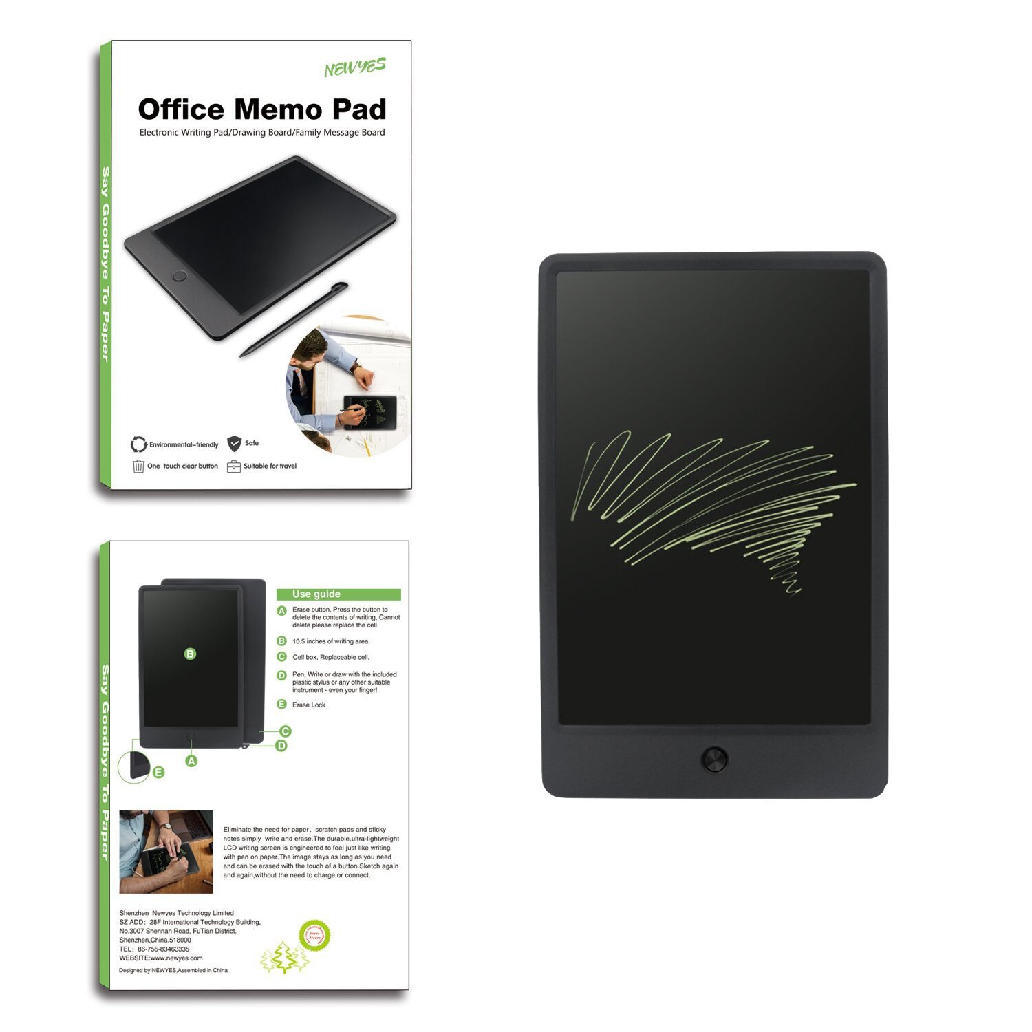 Tableta digitala 10 inch pentru scris si desenat cu ecran LCD, negru ...