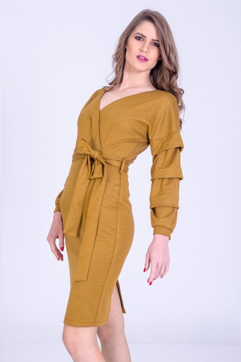 Rochie, Mustar, Casual din Tricot Elastic, M - eMAG.ro