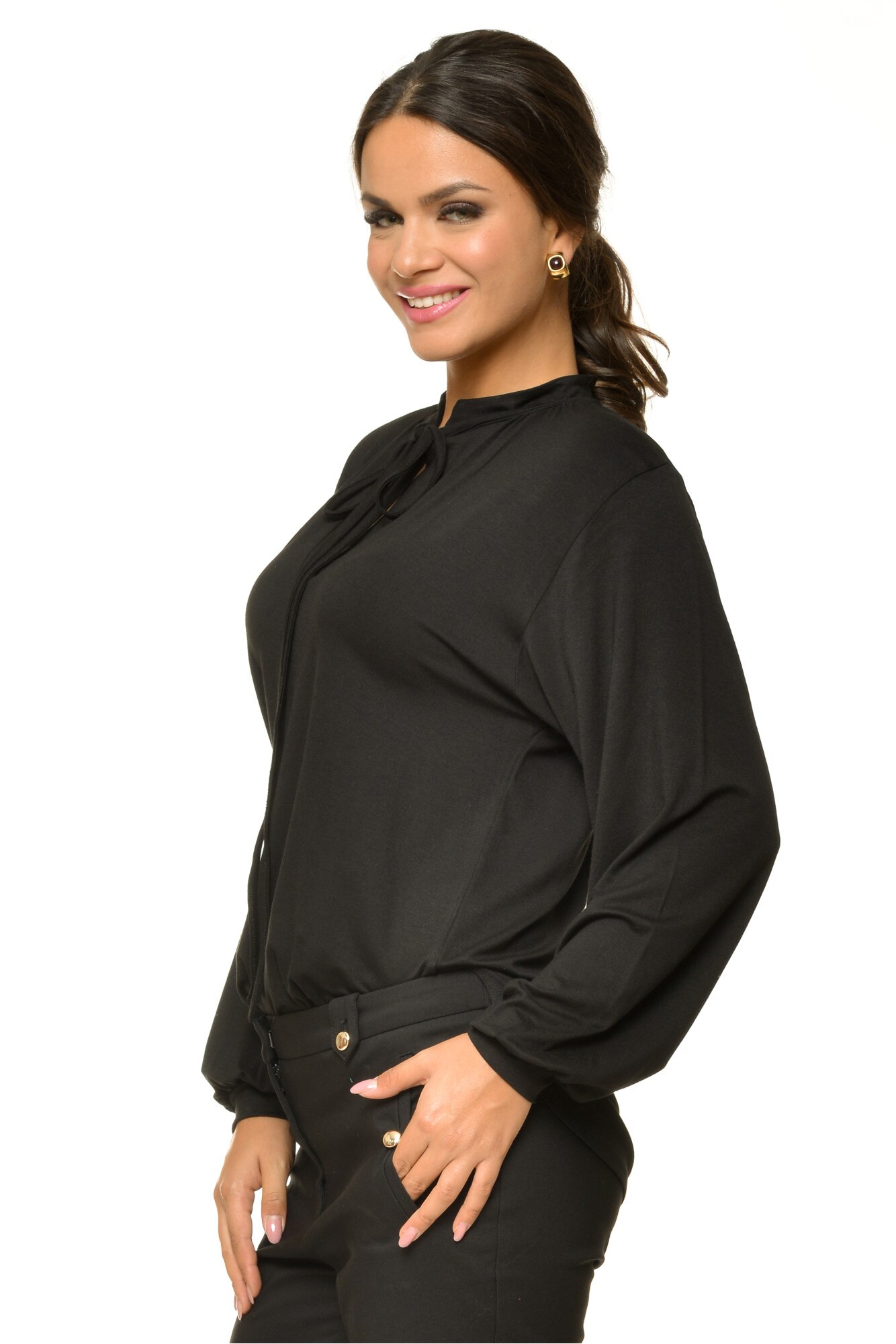 Bluza Natalee cu snur, neagra M - eMAG.ro