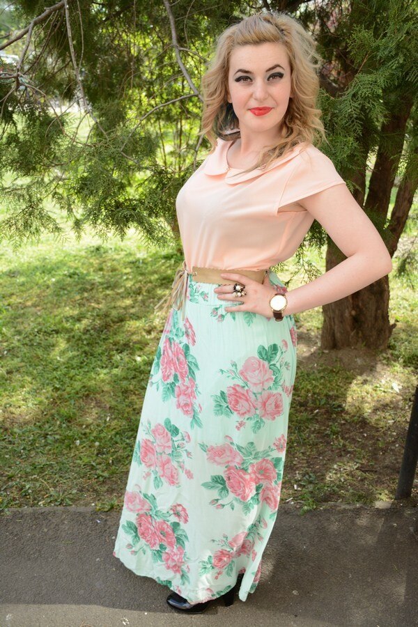 Fusta lunga de vara, cu elastic in talie, D&J Exclusive, Turcoaz, 44 EU ...