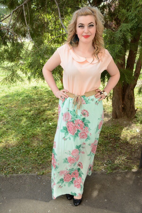 Fusta lunga de vara, cu elastic in talie, D&J Exclusive, Turcoaz, 44 EU ...