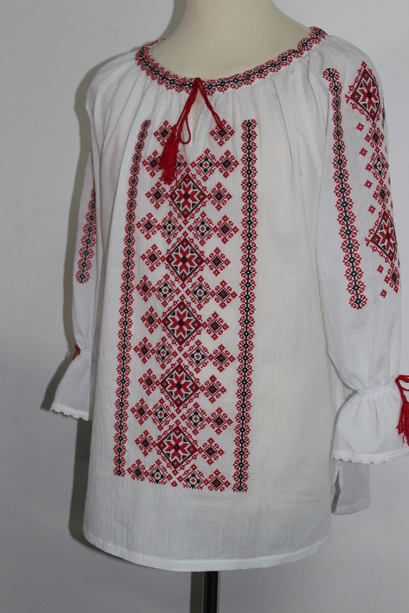 Ie Nina, culoarea alb, cu motive traditionale, masura M - eMAG.ro