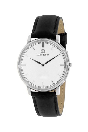 JAMES AND SON, Часовник с кожена каишка, Черен - eMAG.bg