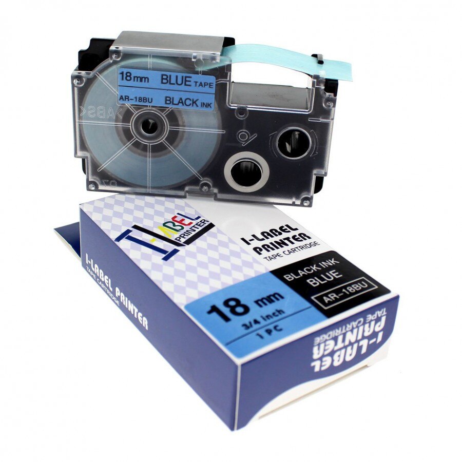 Съвместима лента Casio XR-18BU1, 18mm x 8m черен текст / син фон - eMAG.bg