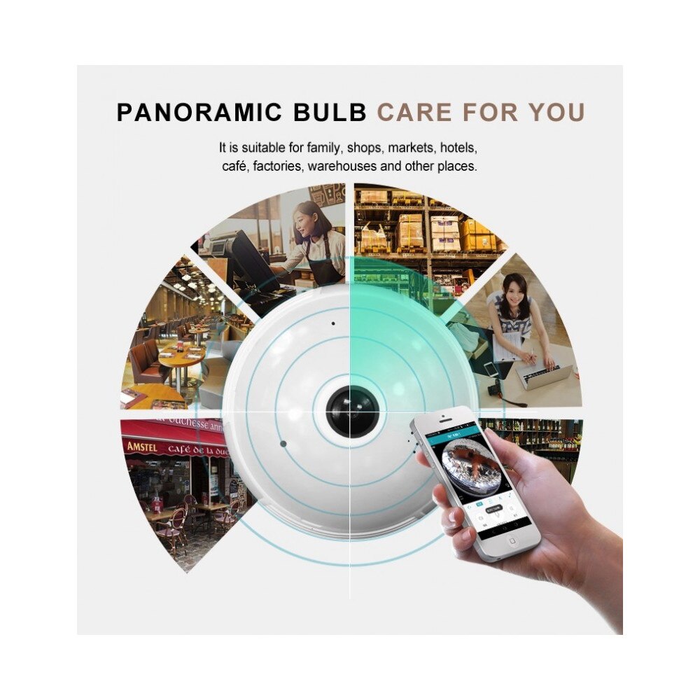 Bec cu camera white HD IP wireless, unghi 360 grade, urmarire LIVE pe ...