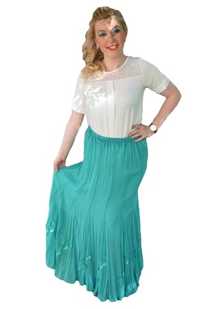 Fusta lunga, aplicatii lucioase jos, D&J Exclusive, Turcoaz, 46 EU ...