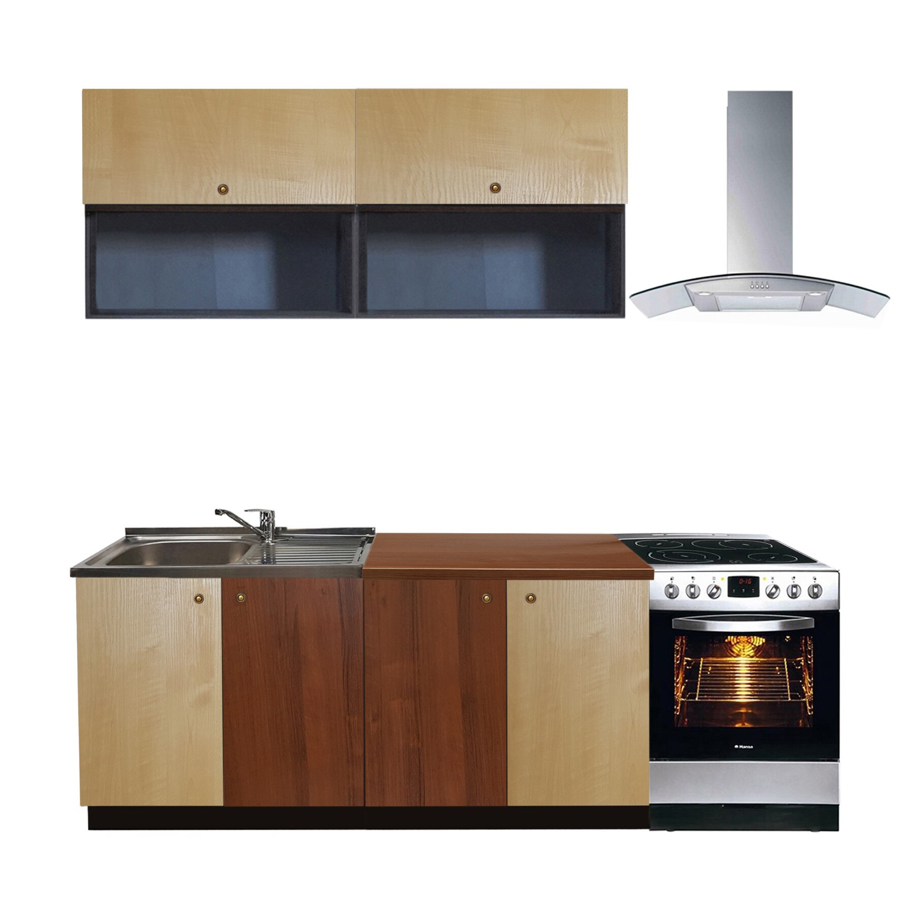 Set Bucatarie Costin Mini B 160 Genarom, Orzech Ecco / Klon, 160 x 207 ...