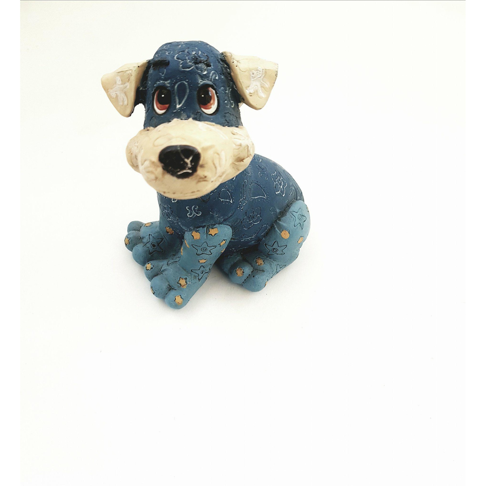 Decoratiune catel din ceramica albastru cu crem, dimensiuni 12 x 8 x 10 ...