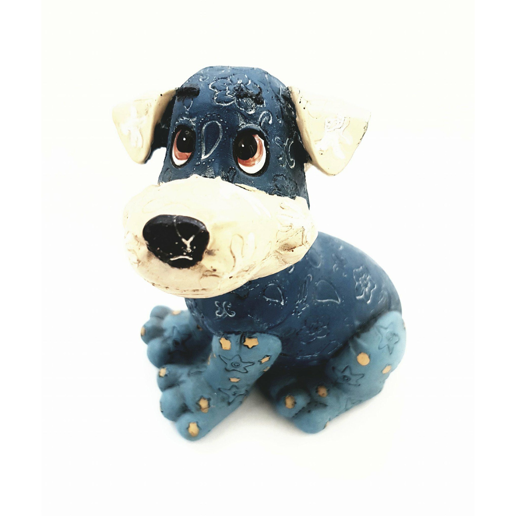 Decoratiune catel din ceramica albastru cu crem, dimensiuni 12 x 8 x 10 ...