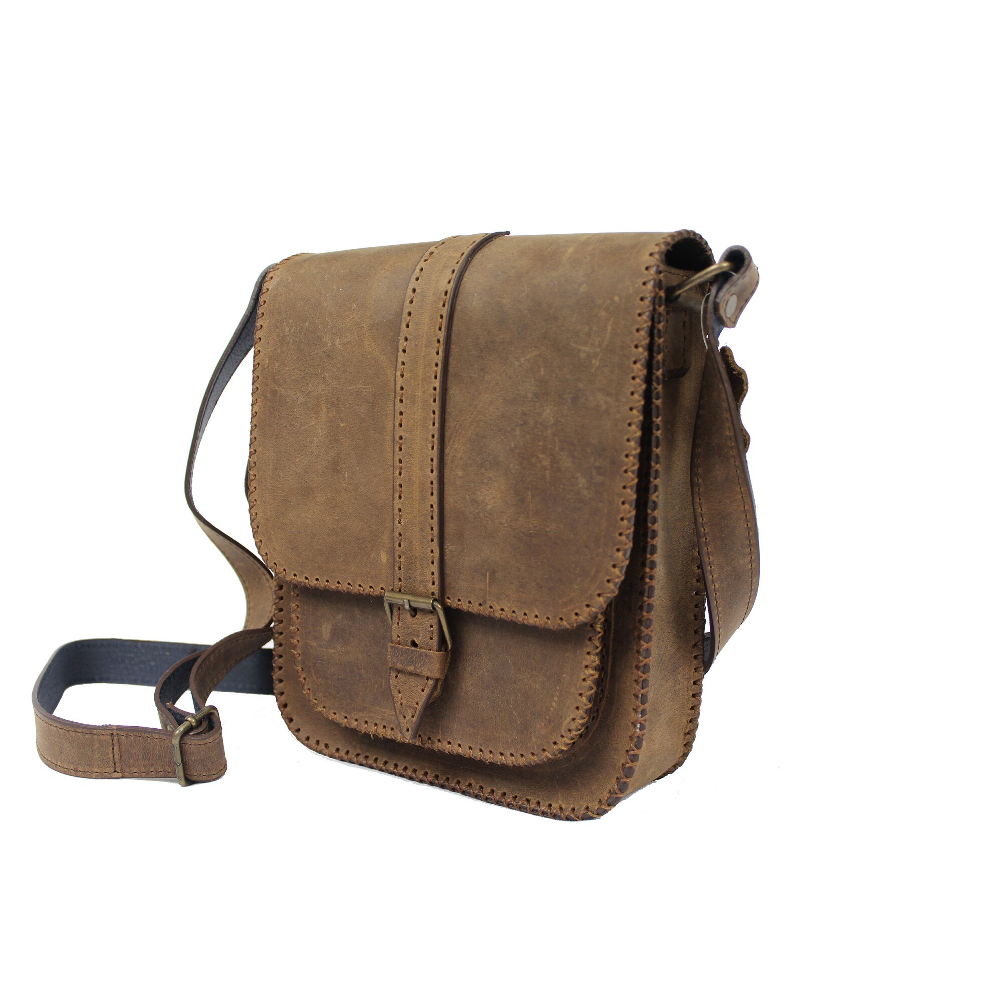 Geanta din piele naturala lucrata manual H Dark Brown Vintage - eMAG.ro