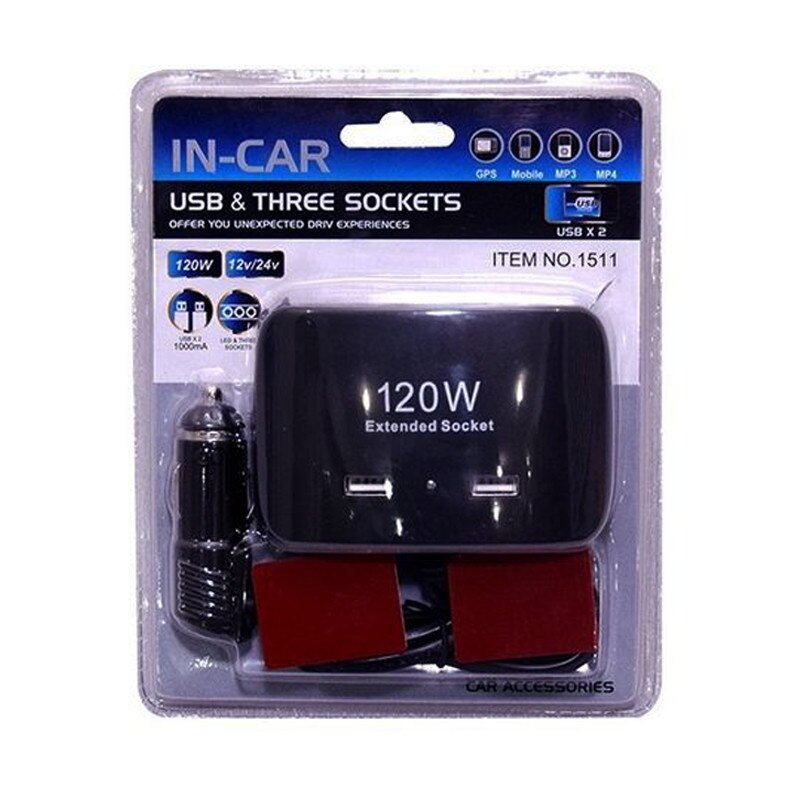 Priza auto In-Car, 120 W, 2 x USB, 3 iesiri - eMAG.ro