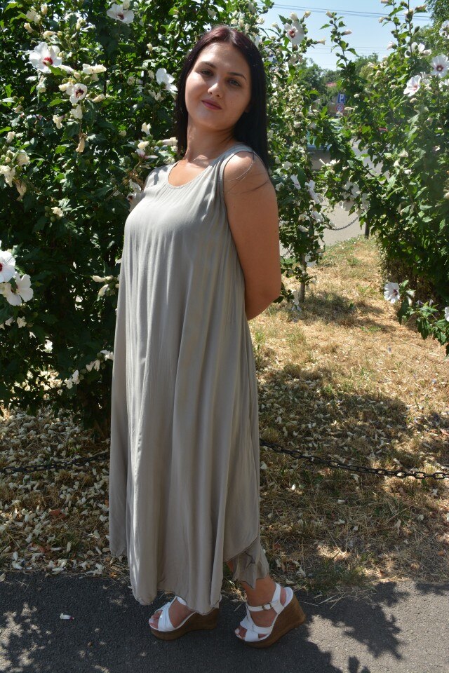 Rochie simpla cu design sifonat si croi larg, fara maneci, D&J ...