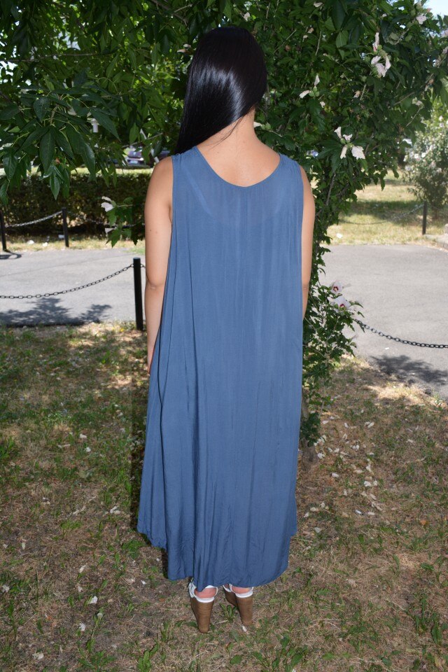 Rochie simpla cu design creponat, D&J Exclusive, Albastru, 44 EU - eMAG.ro