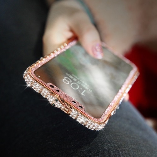 Set Bumper aluminiu Rose Gold cu cristale si Folie autocolanta 360 de ...