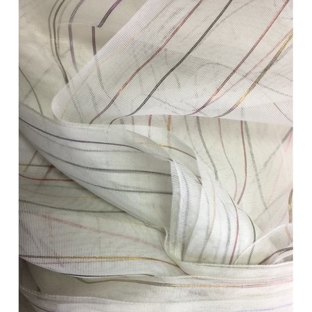 Material textil perdea, plasa fina, alba, cu dungi fine diverse culori ...