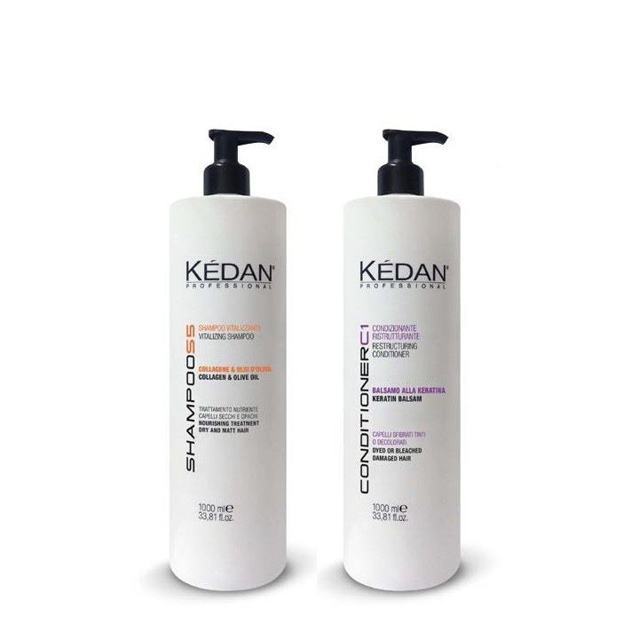 Комплект Kedan, Възстановяваща терапия Кератин и Колаген: Шампоан 1000 ...