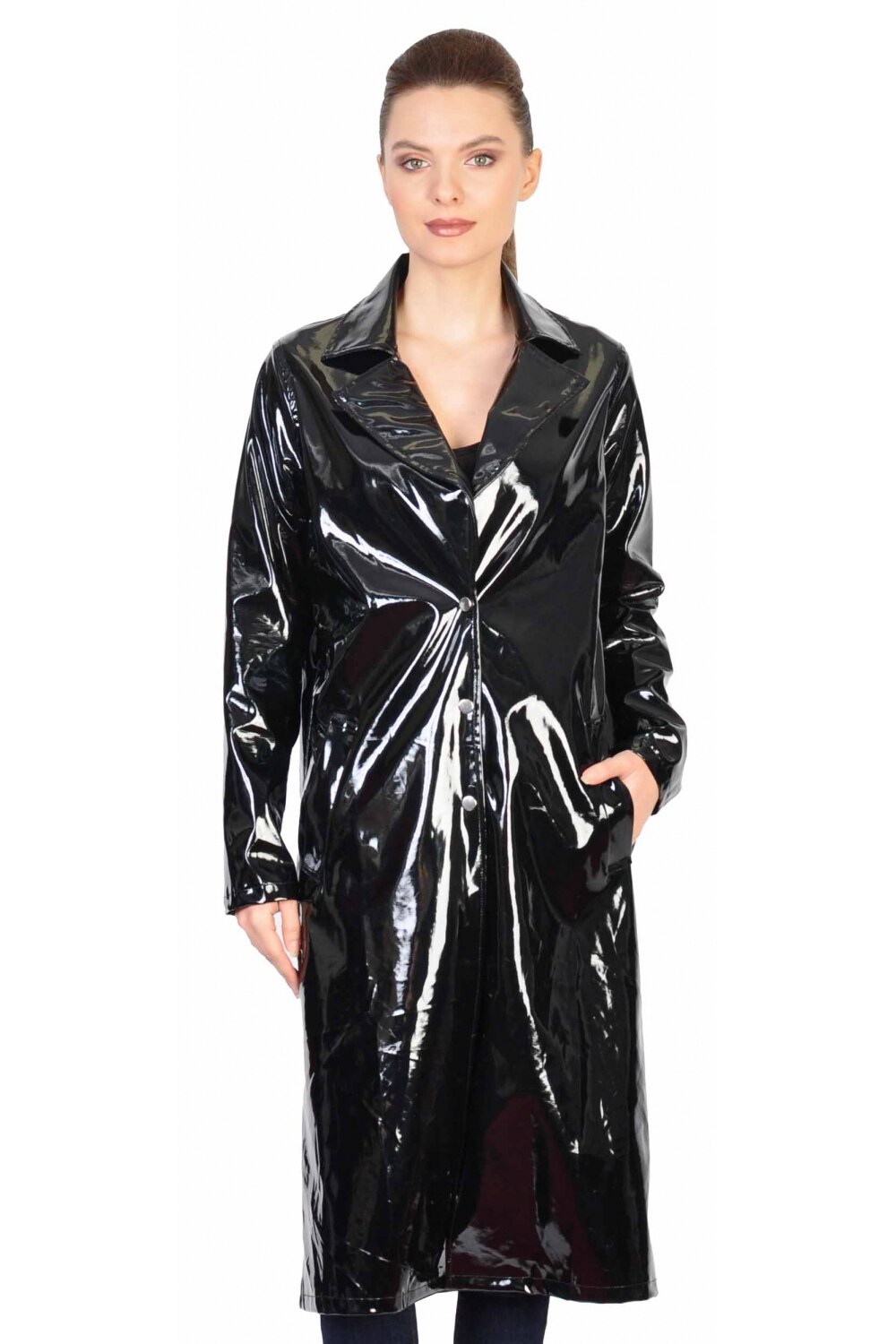 Trenci dama negru latex 81244N, 38 EU - eMAG.ro