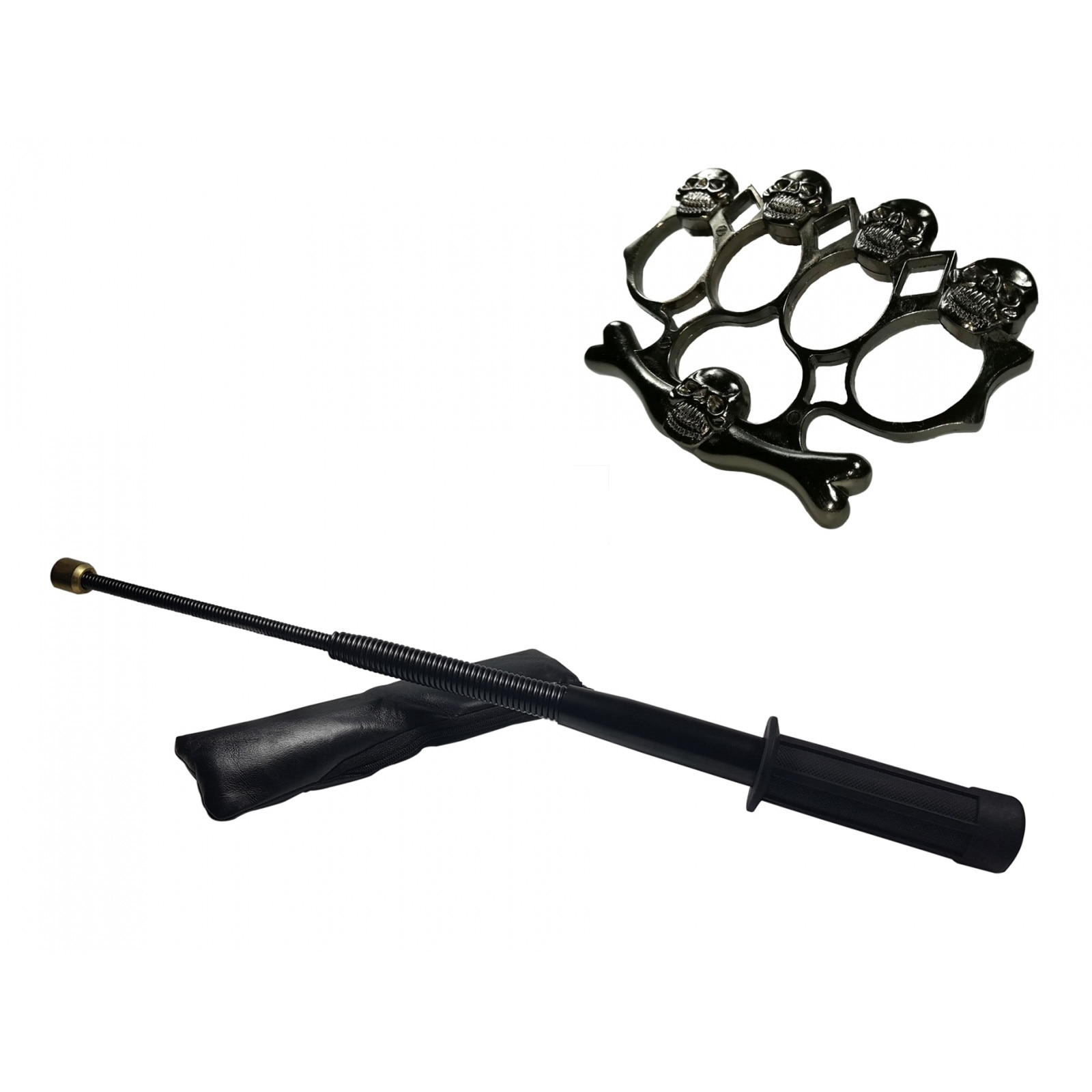Set baston telescopic flexibil negru maner tip tonfa 47 cm + box,rozeta ...