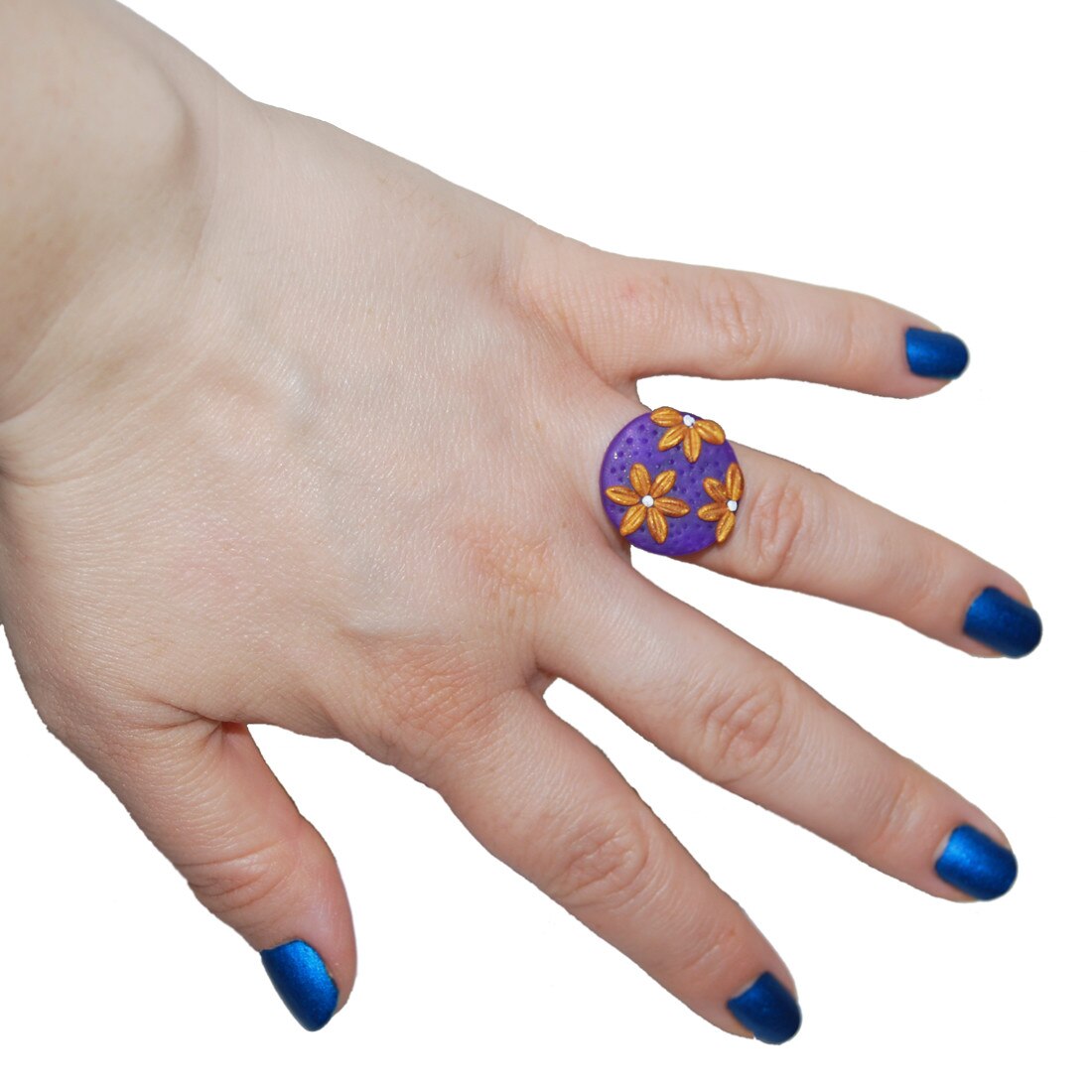 Inel mov cu floricele aurii, handmade - eMAG.ro