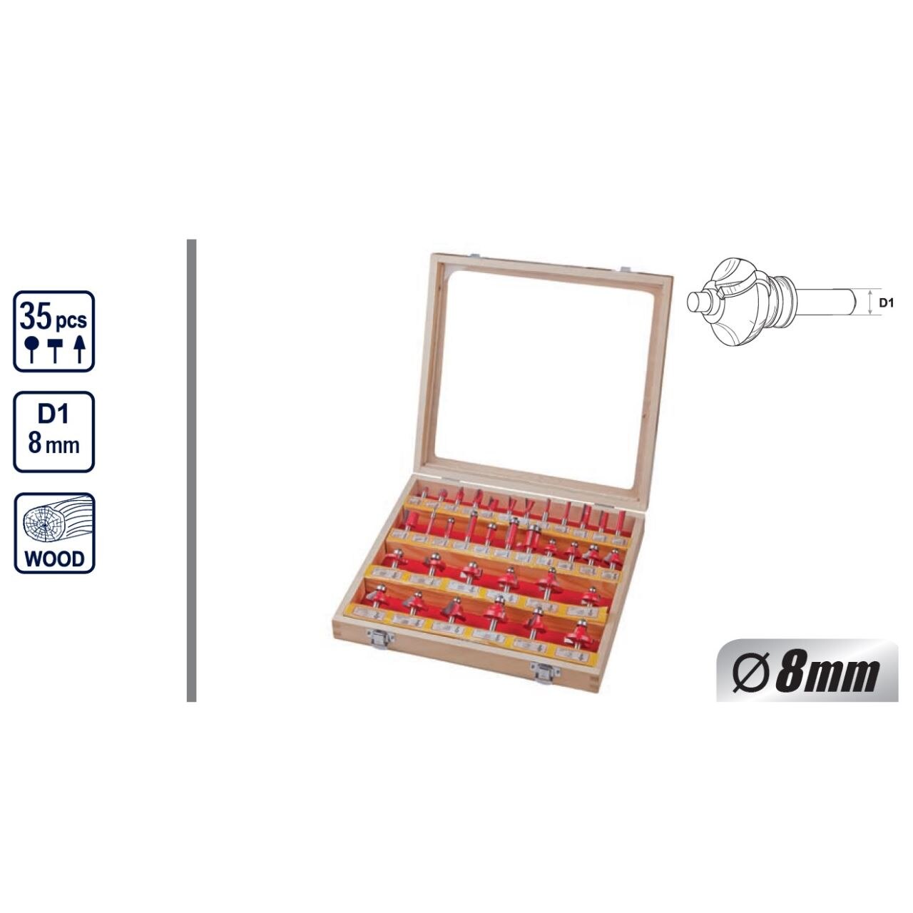 Set freze profilate pentru lemn 35 buc, ax 8 mm, Raider - eMAG.ro