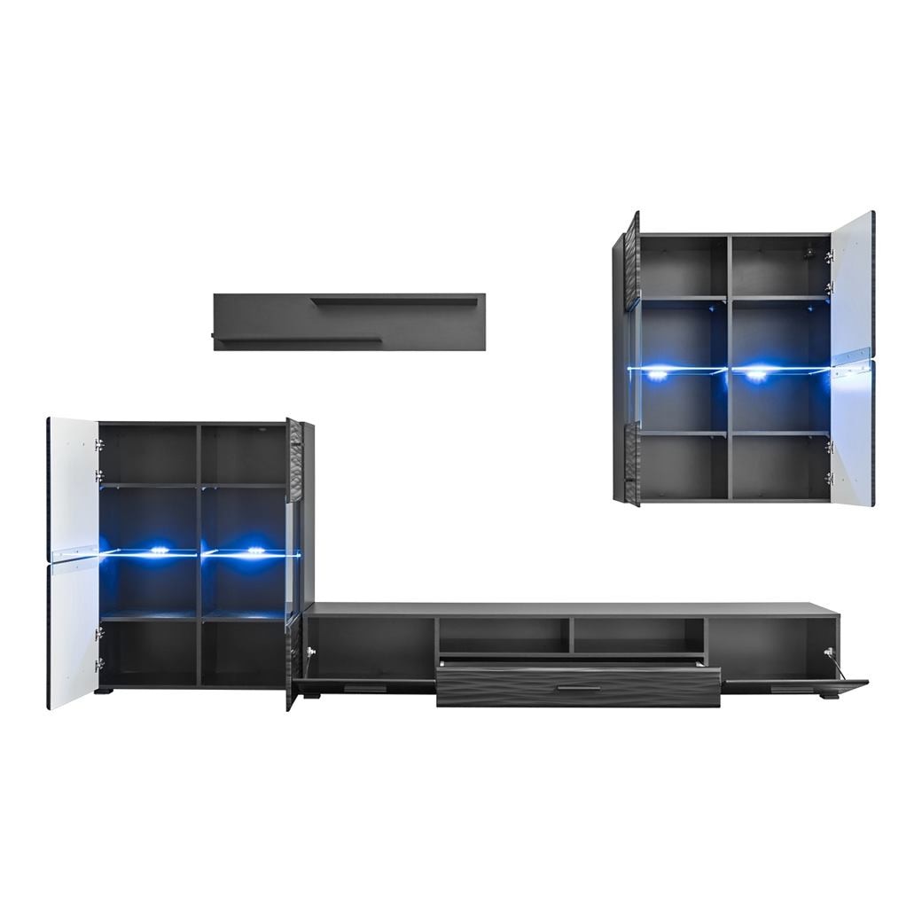 Set mobila living MADISON, MDF, iluminare LED, 280X195X40 cm - eMAG.ro