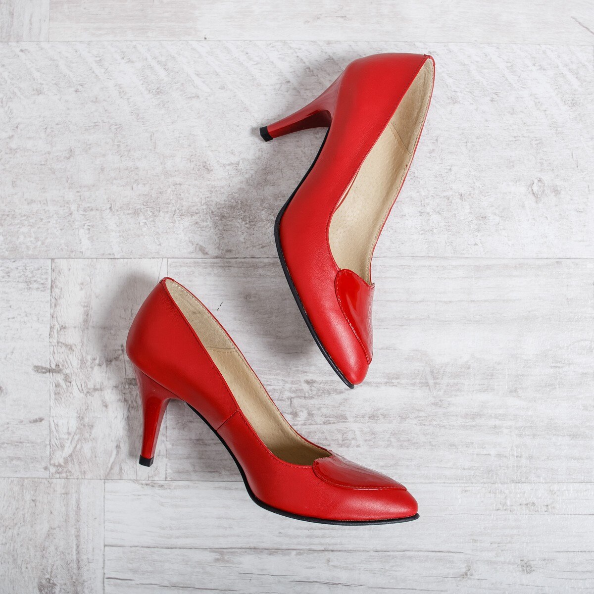 Pantofi dama Piele Colombina rosii cu toc, 37, Rosu, Piele naturala ...