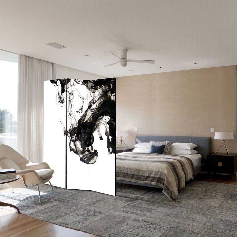 Paravan de Camera ArtDeco din 3 Panouri Abstract Decorativ Fum B&W 105 ...