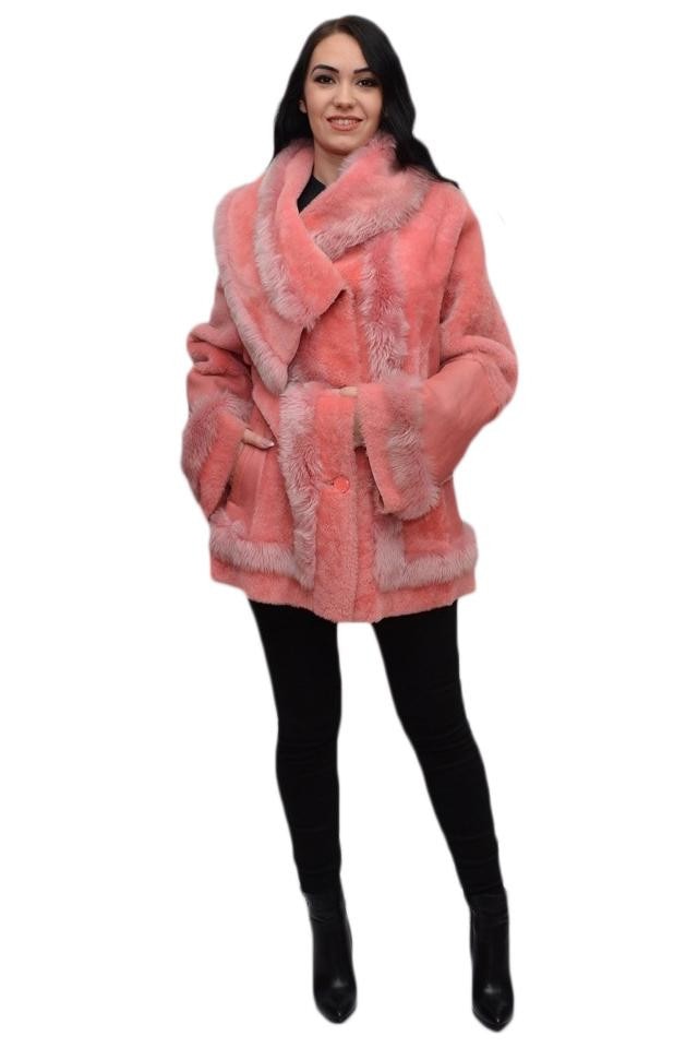 Jacheta eleganta din blana naturala, D&J Exclusive, Roz, 42 EU - eMAG.ro