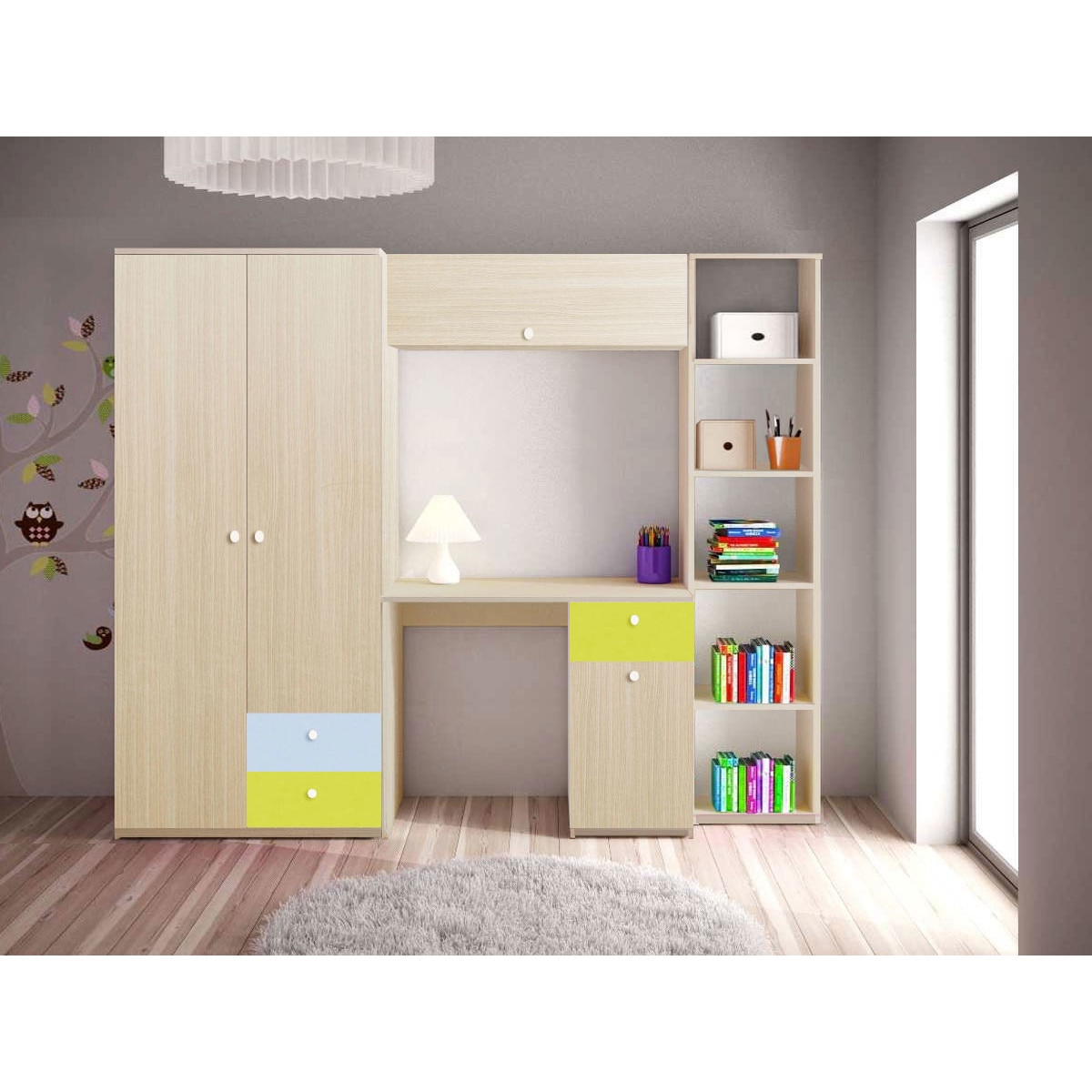 Dulap Alegria 2SF, Stejar Ferrara/Azuriu, H200xL100xA50 cm, cu 2 ...