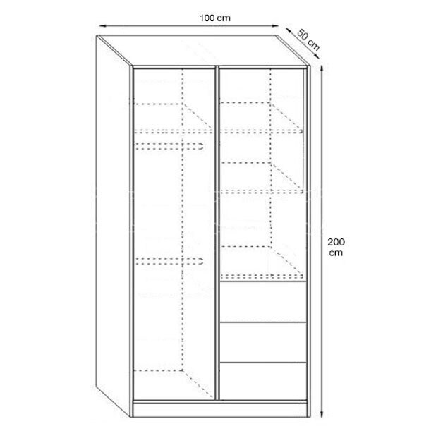 Dulap Alegria 3SF, Stejar Ferrara/Azuriu, H200xL100xA50 cm, cu 3 ...