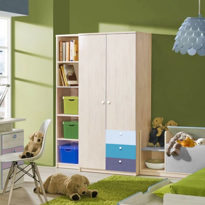 Dulap Alegria 3SF, Stejar Ferrara/Azuriu, H200xL100xA50 cm, cu 3 ...