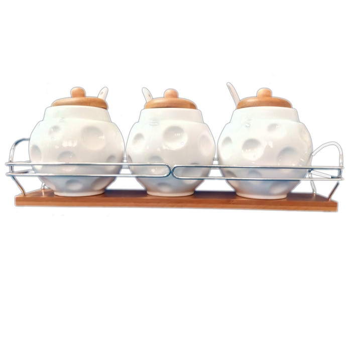 Set condimente 3 piese din ceramica cu lingurite D143 - eMAG.ro